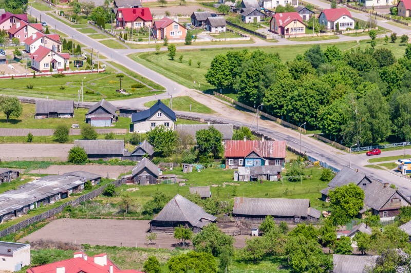 Panoramic Aerial View of a Small Urban-type Settlement with Red Roofs ...