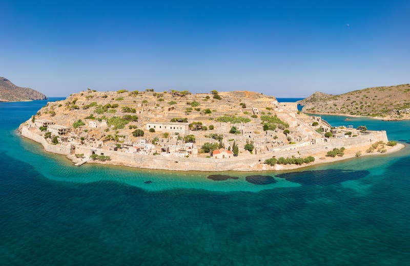 Panoramic Aerial View of Spinalonga Island on Crete, Greece Stock Image ...