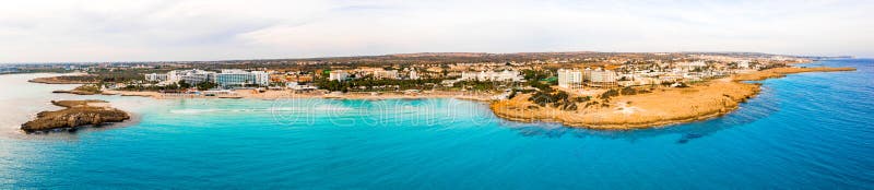 Panoramic Aerial View of a Tourist Beach in Cyprus Stock Photo - Image ...