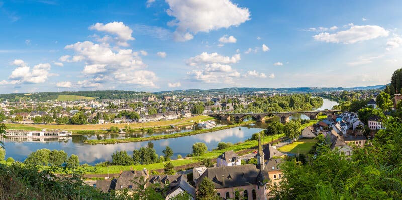 Panoramic view of Trier stock image. Image of city, river - 189584677