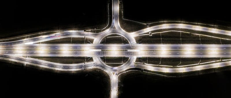 View of Urban Highway Intersection Road in the Night Light Stock Image ...