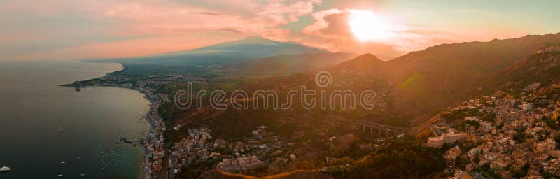 Panoramic Aerial Wide View of the Active Volcano Etna Stock Image ...
