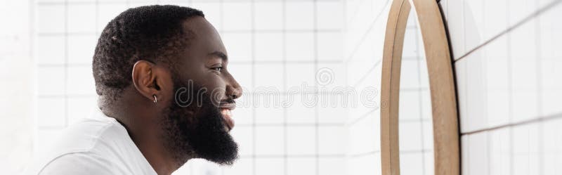 Panoramic of Afro-american Man Smiling Stock Photo - Image of tshirt ...