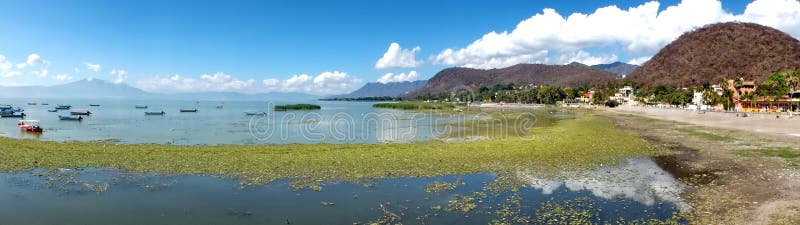 Panoramic of Ajijic, Mexico Stock Photo - Image of beach, hills: 169017790