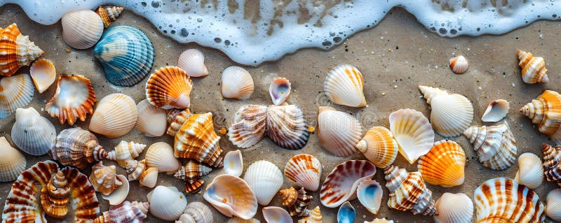 Colorful Seashell Assortment on Sandy Beach Stock Image - Image of ...