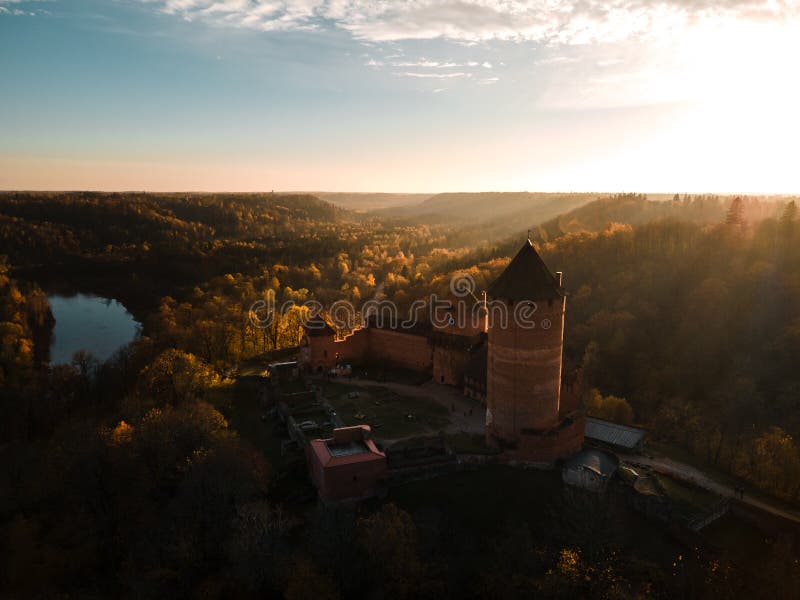 Panoramic Autumn Aerial View of Turaida Castle Stock Photo - Image of ...