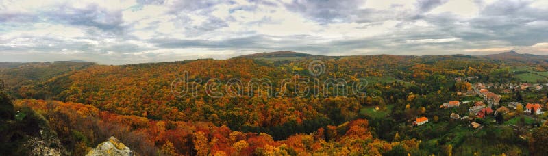 Panoramic Autumn Forest Landscape Stock Image - Image of mist ...