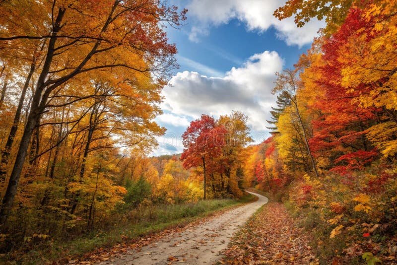 Panoramic Autumn Landscape with Forest Path. Fall Nature Background ...