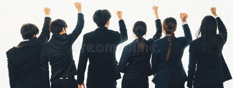 Panoramic Banner Back View of Office Worker Team Standing in Line ...