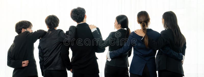 Panoramic Banner Back View of Office Worker Team Standing in Line ...
