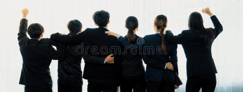 Panoramic Banner Back View of Office Worker Team Standing in Line ...