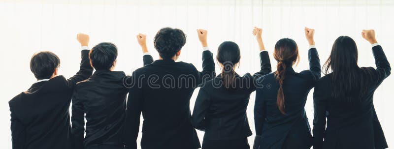 Panoramic Banner Back View of Office Worker Team Standing in Line ...