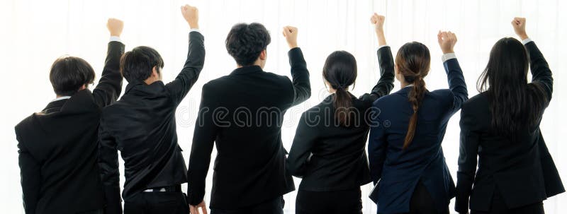 Panoramic Banner Back View of Office Worker Team Standing in Line ...