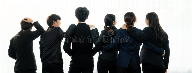 Panoramic Banner Back View of Office Worker Team Standing in Line ...