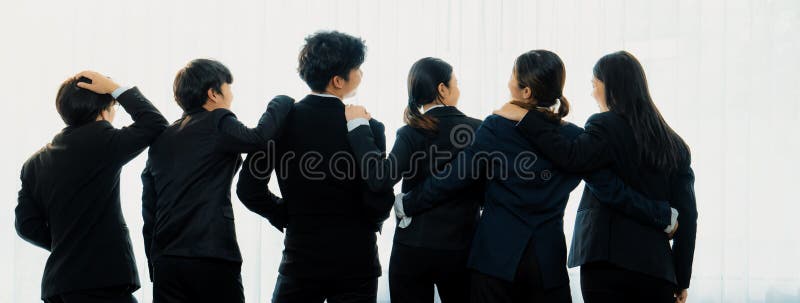 Panoramic Banner Back View of Office Worker Team Standing in Line ...