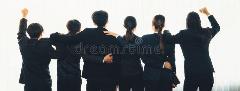 Panoramic Banner Back View of Office Worker Team Standing in Line ...