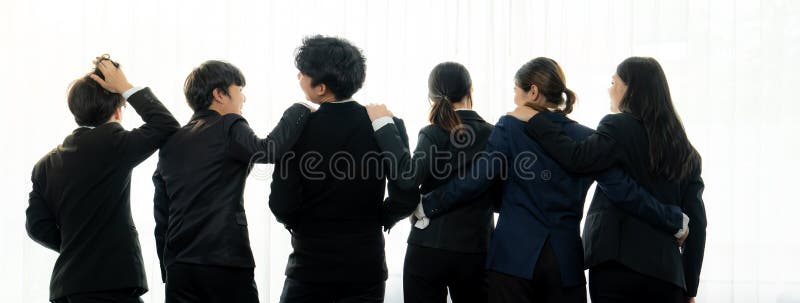 Panoramic Banner Back View of Office Worker Team Standing in Line ...