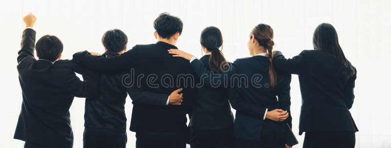 Panoramic Banner Back View of Office Worker Team Standing in Line ...