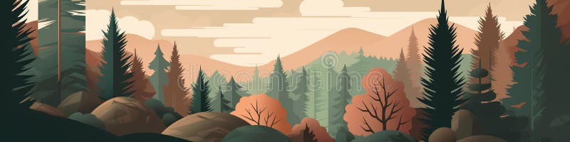 Panoramic Banner with Forest, Black Forest on Sunrise, Fall Mountains ...
