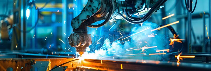 Panoramic Banner of Header Machine on Automated Robot Arm in Production ...