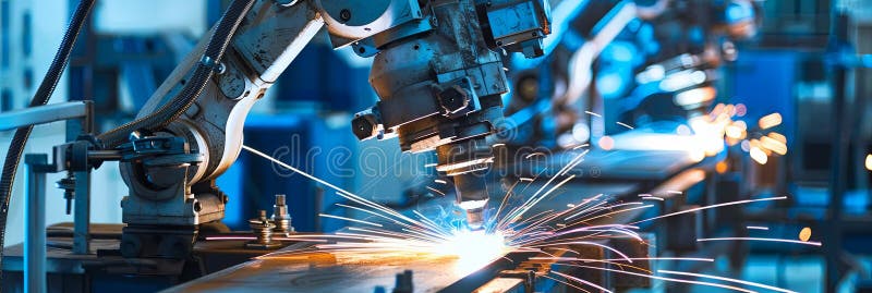 Panoramic Banner of Header Machine on Automated Robot Arm in Production ...