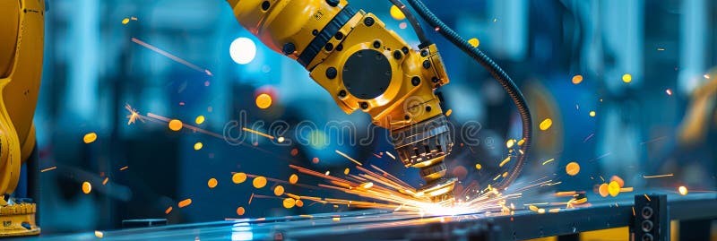 Panoramic Banner of Header Machine on Automated Robot Arm in Production ...