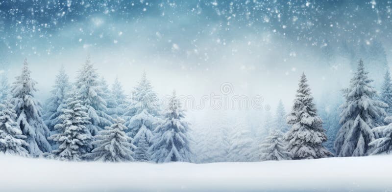 Panoramic Banner with Snowy Landscape and Spruce Forest Stock ...