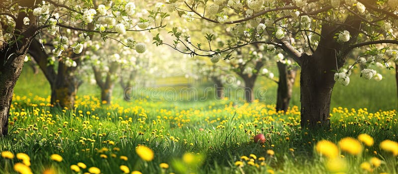 A Panoramic Banner with a Spring Blooming Garden. a Resource for ...