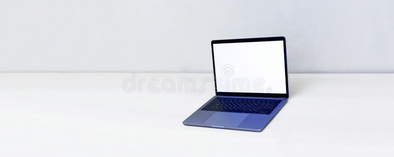 Panoramic Banner View of Modern Laptop with Mockup, on White Table with ...