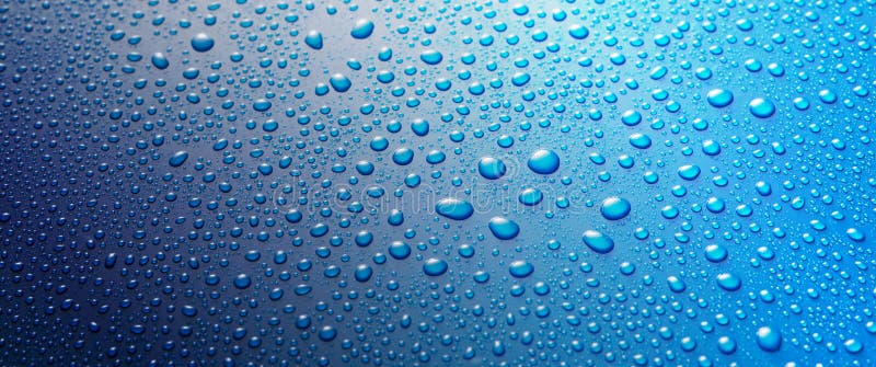 Panoramic Banner of Water Drops on Blue Metal Stock Image - Image of ...