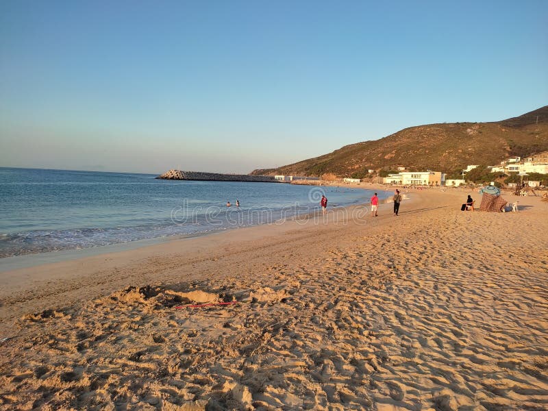 Panoramic Beach Summer View with Sunset Editorial Image - Image of sand ...