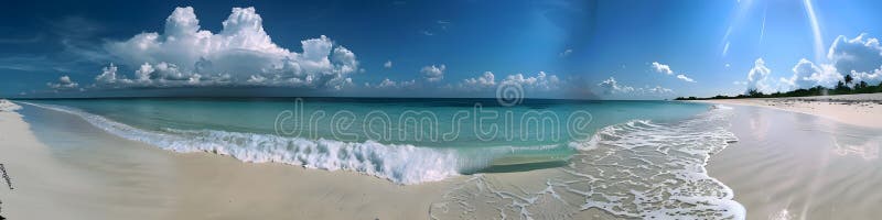 Panoramic Beach View with Turquoise Water & White Sand Stock ...