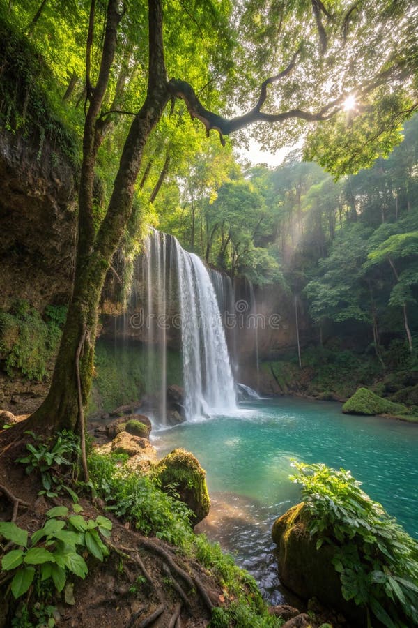 Panoramic Beautiful Deep Forest Waterfall in Thailand Stock ...