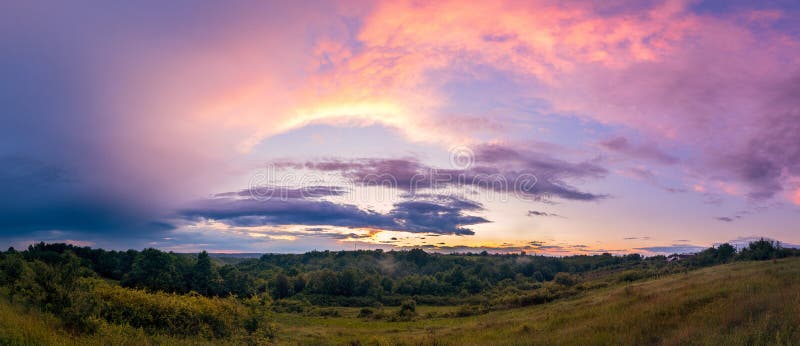 Panorama Sunset after Severe Rain Storm with Dramatic Clouds Stock ...