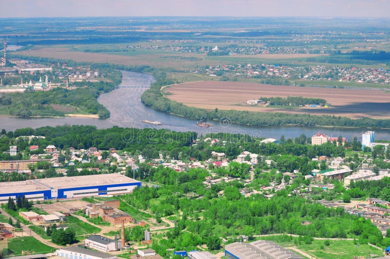 Panoramic Bird`s-eye View of the Natural Landscape: River, Fields Stock ...