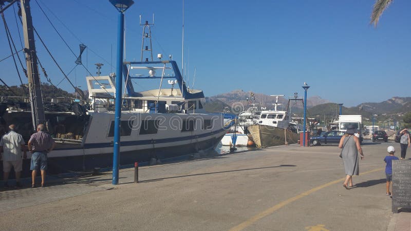 Panoramic Blue Sky Spanish Trawler Portside Editorial Image - Image of ...