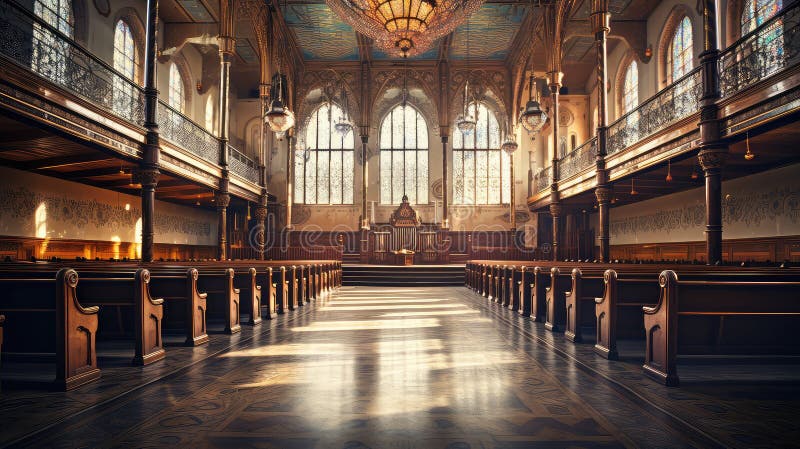 Panoramic Blurred Synagogue Interior Stock Illustration - Illustration ...