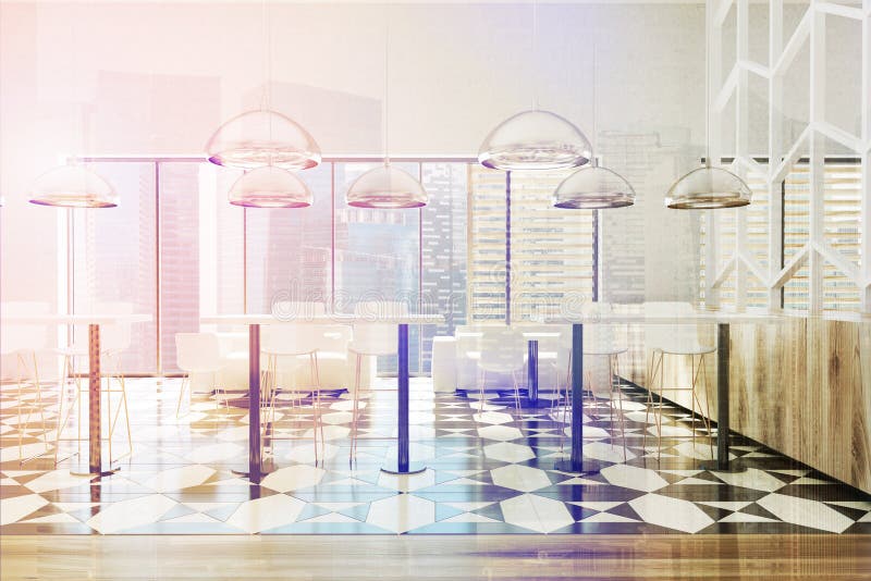 Panoramic Cafe Interior Toned Stock Illustration - Illustration of ...