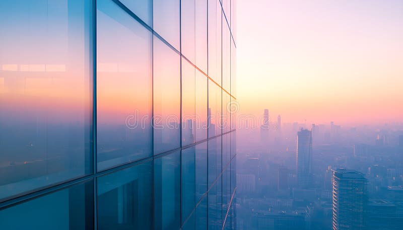 Panoramic City Skyline through Large Windows at Dawn Stock Image ...