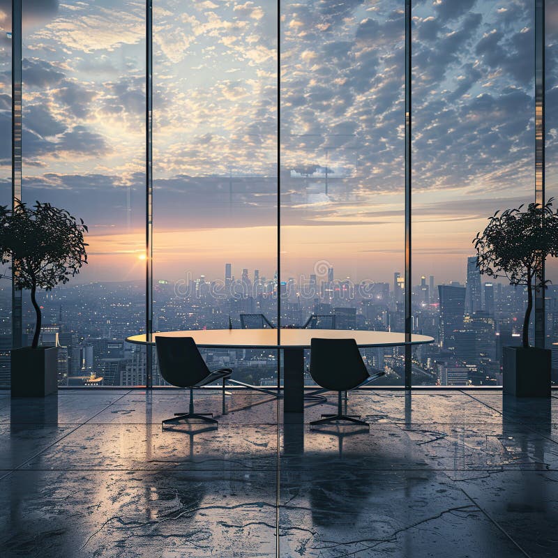 Panoramic City Sunrise View from Modern Office Stock Photo - Image of ...