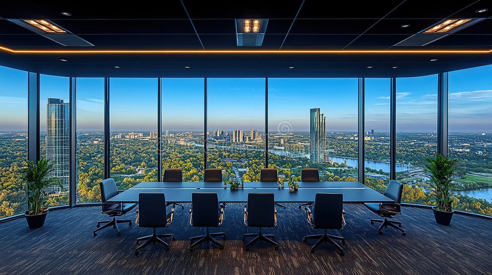 Panoramic City View Conference Room Stock Image - Image of panoramic ...