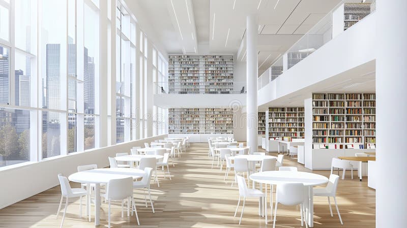 Panoramic City View from the Modern School Library. Contemporary ...