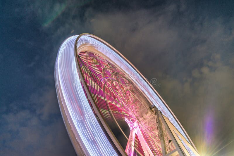 Panoramic City Wheel Fast Moving at Night Stock Image - Image of ...