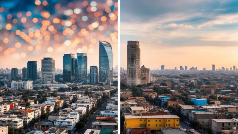 World Statistics Day: City of Contrast — before and after Stock Image ...
