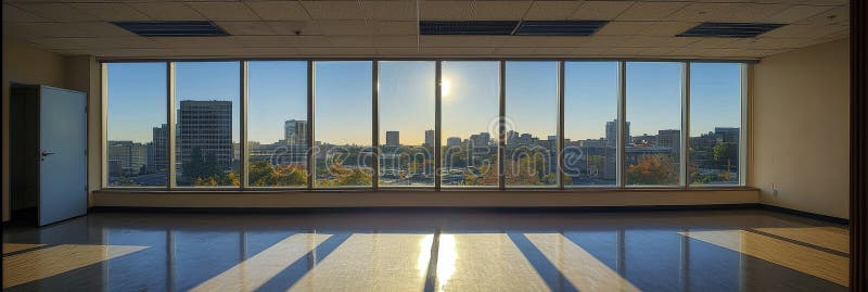 Panoramic Cityscape through Large Office Windows Stock Illustration ...