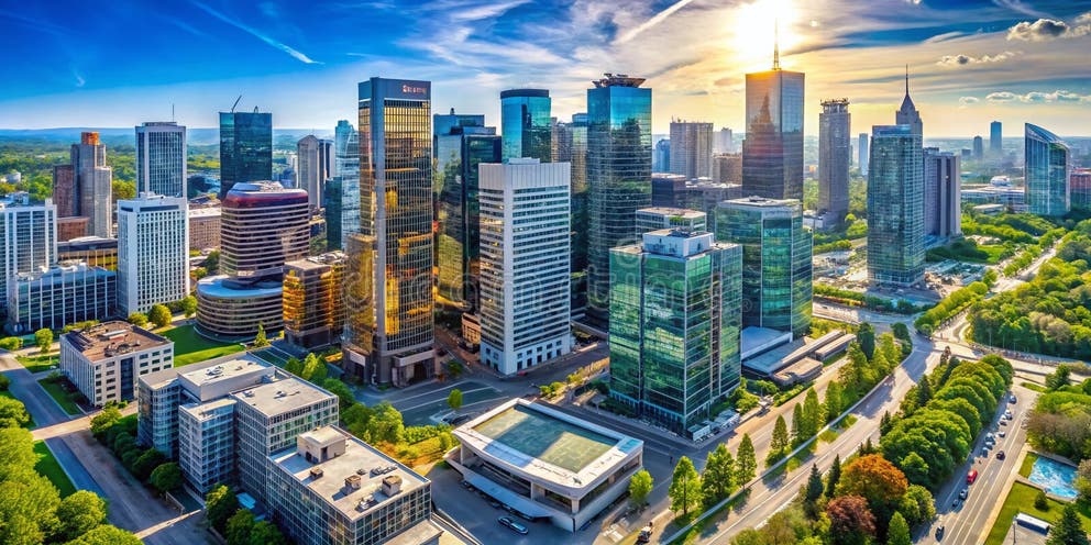 Panoramic Cityscape of Modern Office Complexes a Visual Representation ...