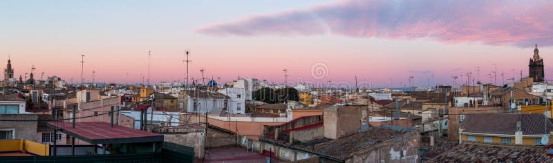 Panoramic Cityscape of Valencia Stock Photo - Image of valencia, sunset ...
