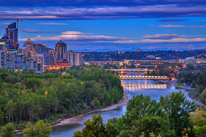 Panoramic Clouds Over Downtown Calgary and the Bow River Stock Image ...