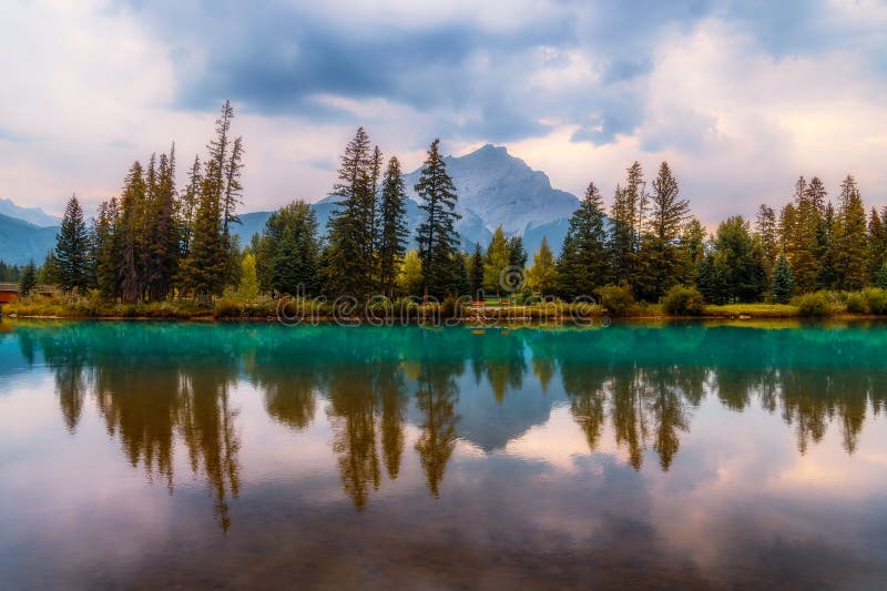 Reflections on the Banff Bow River Stock Image - Image of reflection ...
