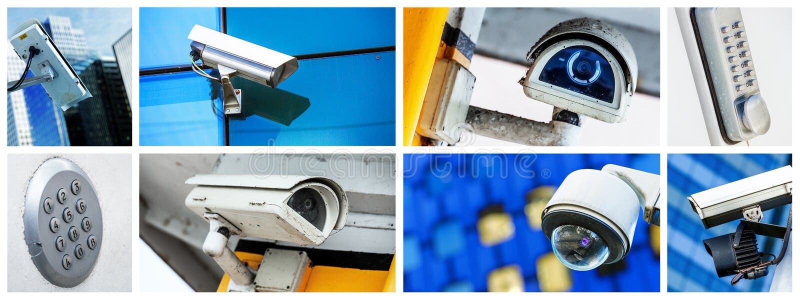 Panoramic Collage of Closeup Security CCTV Camera or Surveillance ...